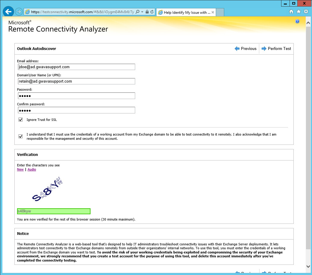 Remote Connectivity Analyzer: Testing Exchange / O365 Connectivity